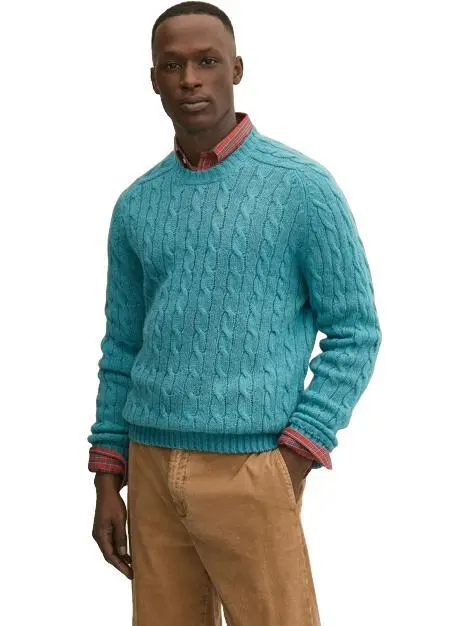 Brooks Brothers Cable Crewneck Sweater In Shetland Wool - Blue