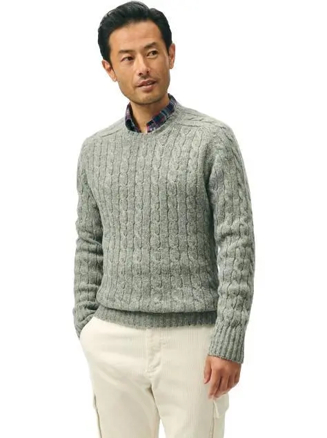 Brooks Brothers Cable Crewneck Sweater In Shetland Wool - Grey