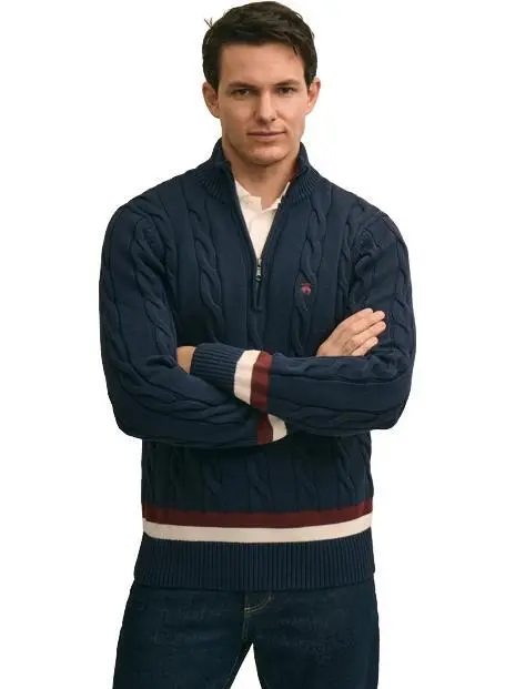 Brooks Brothers Supima Cotton Quarter-zip Cable Knit Sweater - Navy