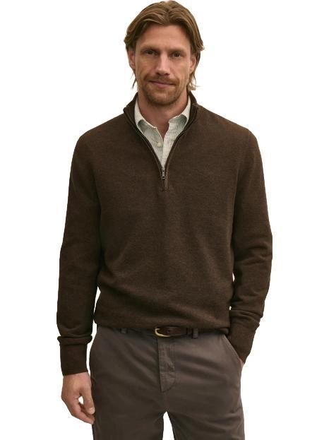 Brooks Brothers Supima Cotton Pique Quarter-zip Sweater - Brown