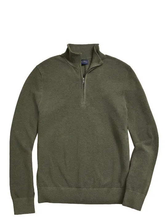 Brooks Brothers Supima Cotton Pique Quarter-zip Sweater - Olive