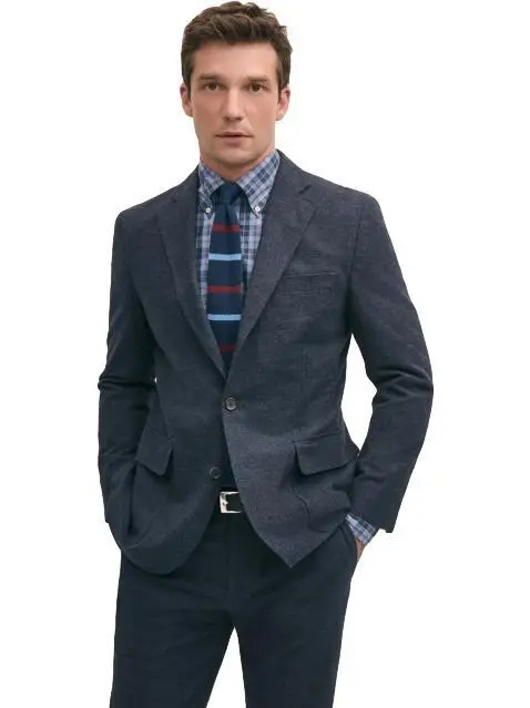 Brooks Brothers Slim Fit Check Suit Jacket In Brushed-cotton - Navy