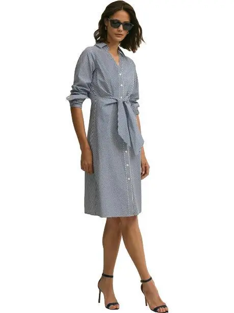 Brooks Brothers Supima Cotton Striped Tie-waist Shirt Dress - Blue