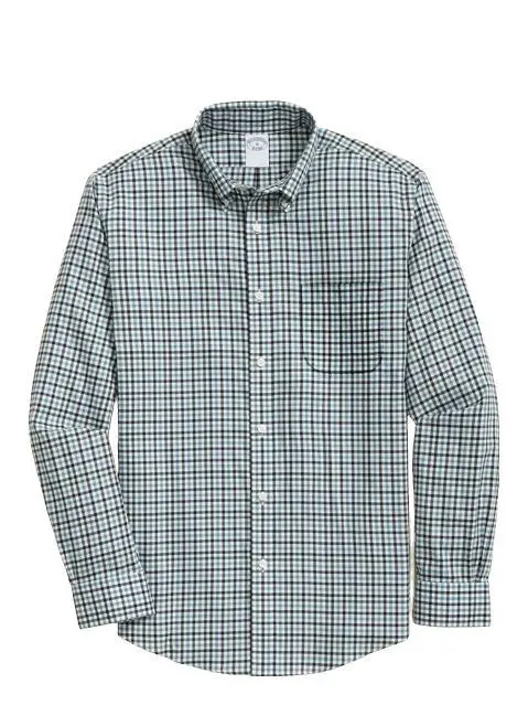 Brooks Brothers Stretch Supima Cotton Non-iron Twill Polo Button Down, Check Sport Shirt - Teal
