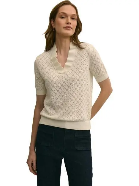 Brooks Brothers Cotton Viscose Short-sleeve Ruffle Sweater - Marshmallow