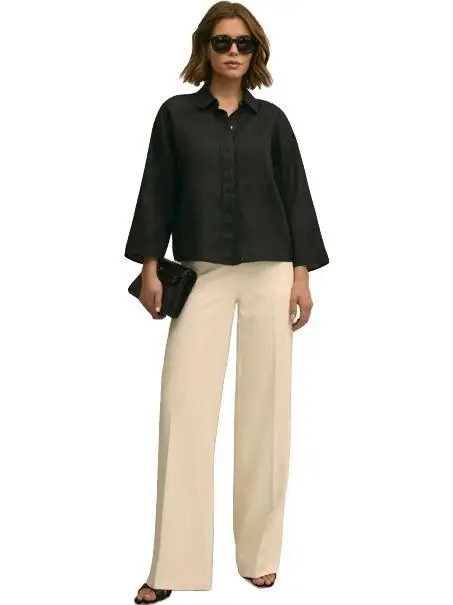 Brooks Brothers Linen Relaxed Bell-sleeve Cropped Shirt - Black