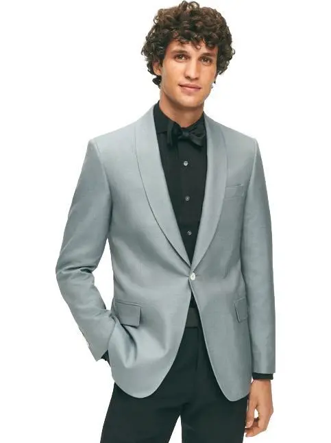Brooks Brothers Black Fleece Shawl Collar Dinner Jacket In Silk Hopsack - Blue