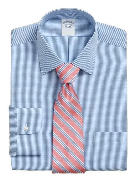 Brooks Brothers Pure Supima Cotton Regular-finish, Ainsley Collar Micro Check Dress Shirt - Dark Blue