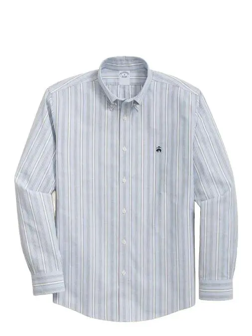 Brooks Brothers Stretch Non-iron Oxford Button-down Collar, Outline Stripe Sport Shirt - Hydrangea
