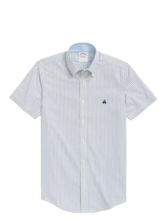 Brooks Brothers Stretch Non-iron Oxford Button-down Collar, Bengal Stripe Short- Sleeve Sport Shirt - Blue