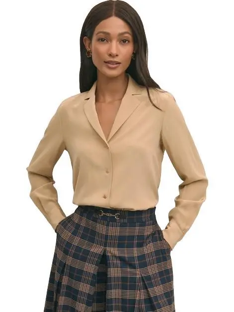 Brooks Brothers Silk Crepe Notch-collar Blouse - Light Beige