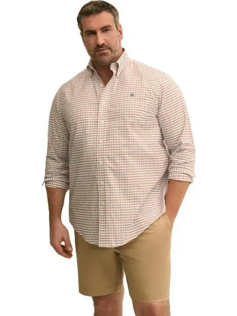 Brooks Brothers Big & Tall Stretch Cotton Non-iron Oxford Polo Button Down, Windowpane Sport Shirt - Multicolor