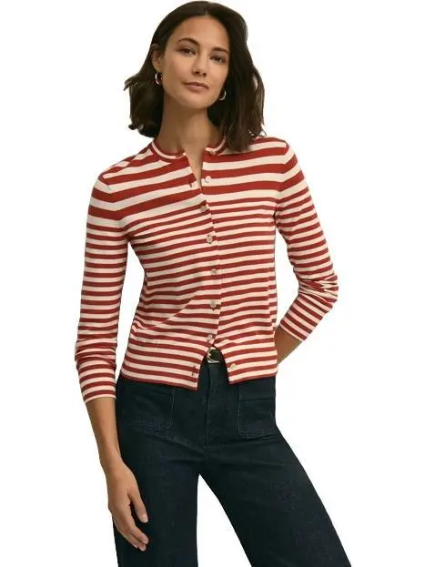 Brooks Brothers Supima Cotton Variegated Stripe Cardigan Sweater - Red