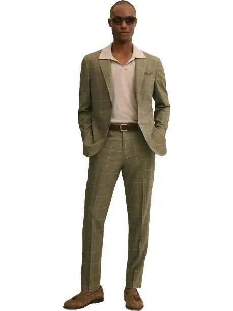 Brooks Brothers Explorer Collection Slim Fit Wool Windowpane Suit Pants - Olive