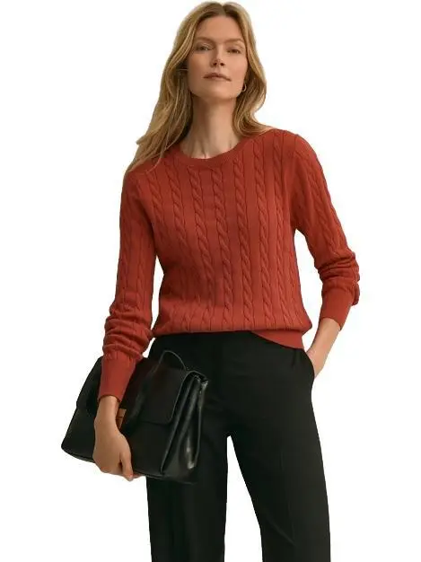 Brooks Brothers Supima Cotton Cable Crewneck Sweater - Red