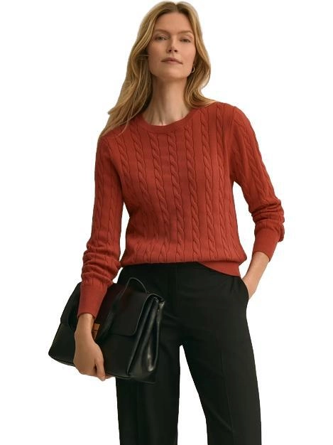 Brooks Brothers Supima Cotton Cable Crewneck Sweater - Red