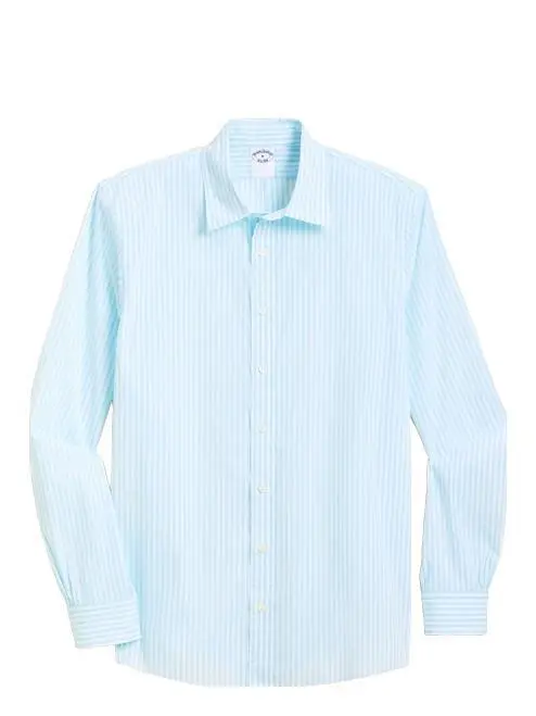 Brooks Brothers Performance Series Stretch Spread Collar, Striped Sport Shirt - Aqua