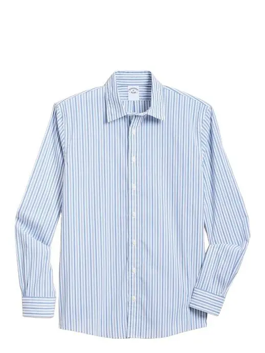 Brooks Brothers Performance Series Stretch Spread Collar, Striped Sport Shirt - Navy