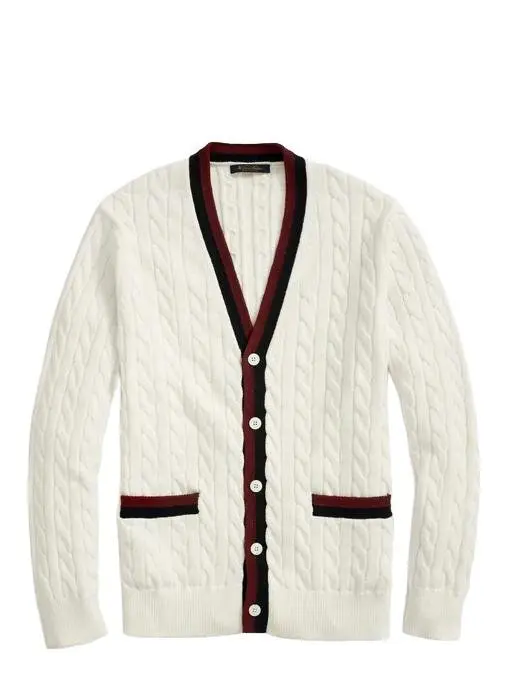 Brooks Brothers Vintage-inspired Supima Cotton Cable Knit Tennis Cardigan - Marshmallow