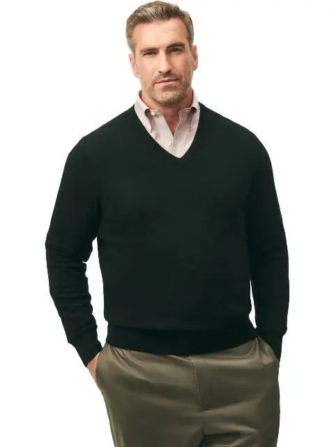 Brooks Brothers Big & Tall 3-ply Cashmere V-neck Sweater - Black