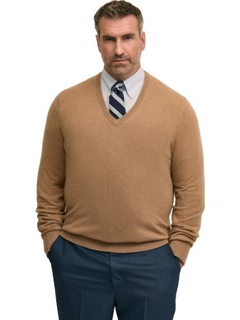 Brooks Brothers Big & Tall 3-ply Cashmere V-neck Sweater - Brown