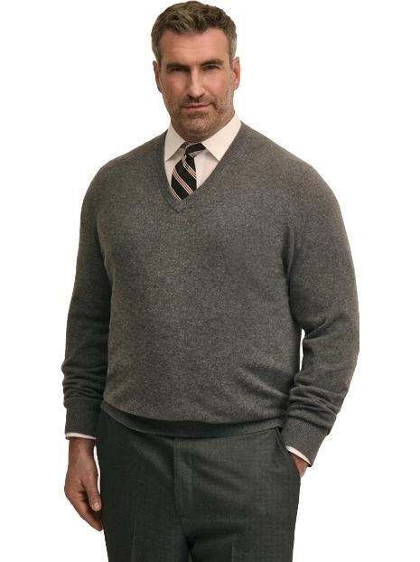 Brooks Brothers Big & Tall 3-ply Cashmere V-neck Sweater - Grey