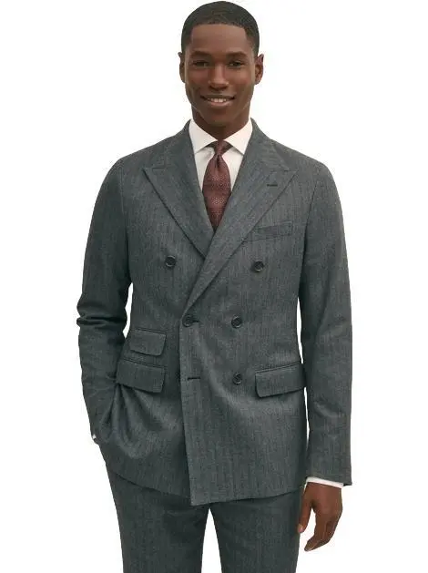 Brooks Brothers Classic Fit Double-breasted Cotton Herringbone Suit Jacket - Grey