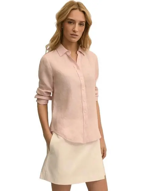 Brooks Brothers Classic Fit Linen Shirt With Embroidered Logo - Light Pink