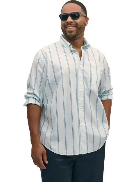 Brooks Brothers Big & Tall Friday Shirt, Poplin Striped - Turquoise