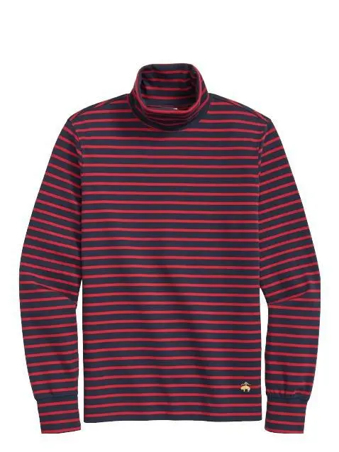 Brooks Brothers Cotton Blend Striped Turtleneck - Navy/red