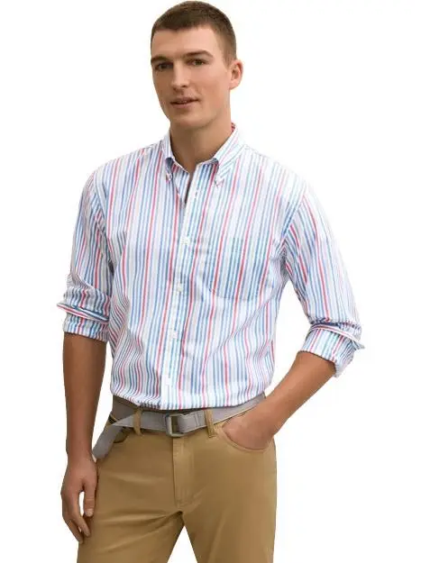 Brooks Brothers Performance Series Stretch Polo Button-down Collar, Multi-stripe Sport Shirt - Multicolor