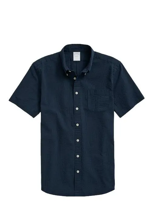 Brooks Brothers Stretch Cotton Seersucker Button-down Collar Short-sleeve Sport Shirt - Navy