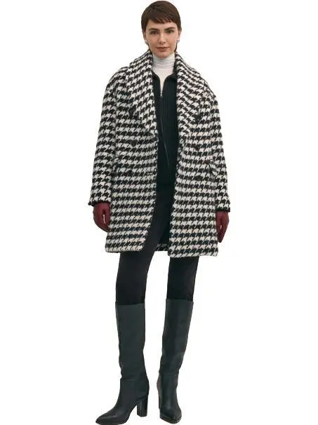 Brooks Brothers Oversized Wool Houndstooth Coat - Black