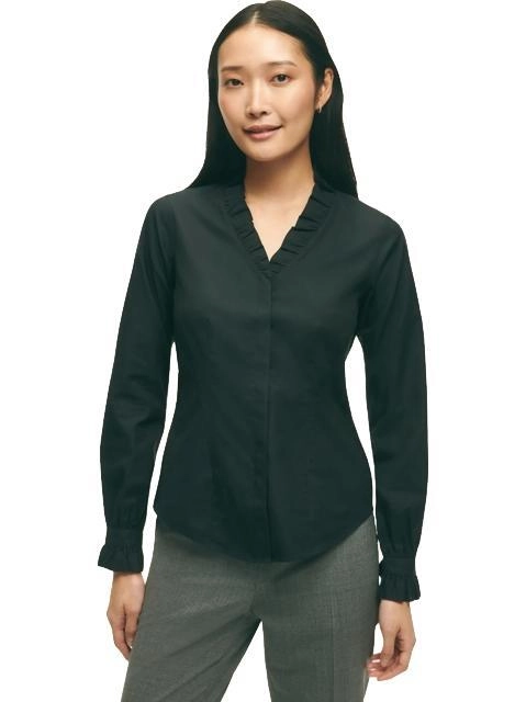Brooks Brothers Fitted Non-iron Stretch Supima Cotton Ruffle Dress Shirt - Black