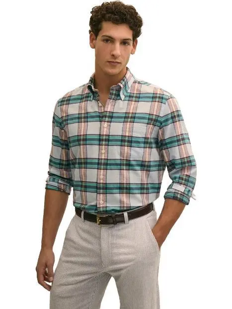 Brooks Brothers Cotton Madras Polo Button-down Collar Shirt - Blue