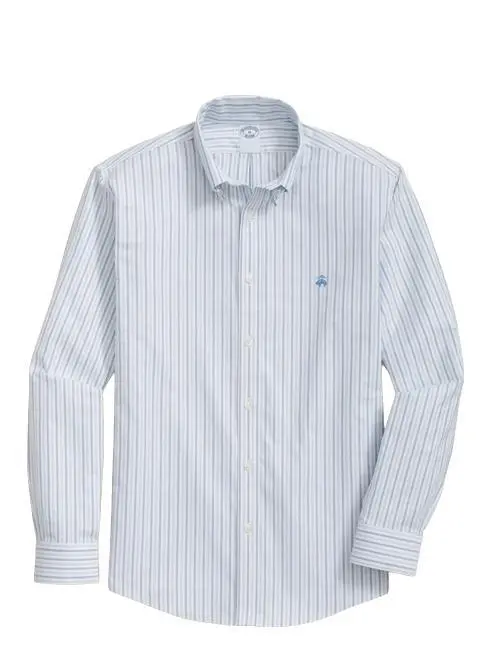 Brooks Brothers Stretch Cotton Non-iron Oxford Polo Button-down Collar, Alternating Stripe Shirt - Blue