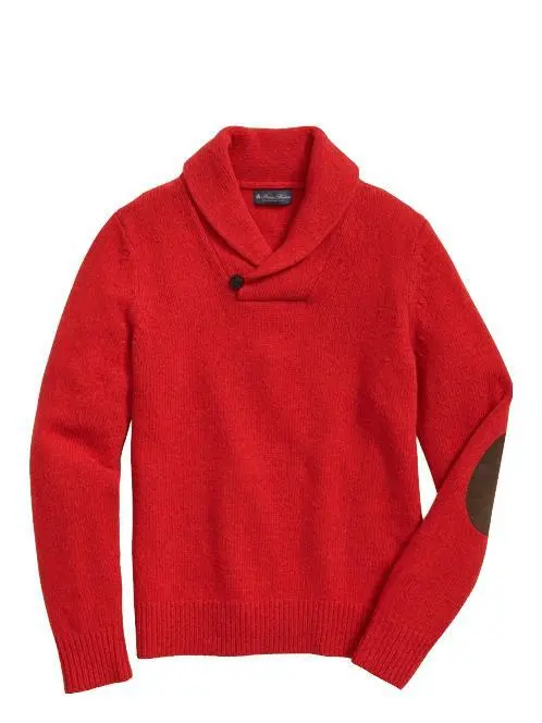 Brooks Brothers Merino Wool Shawl Collar Sweater With Suede Elbow Patches - Red