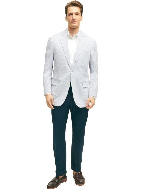 Brooks Brothers Classic Fit Stretch Cotton Seersucker Sport Coat - Blue