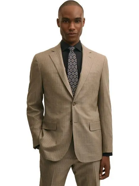 Brooks Brothers Explorer Collection Slim Fit Wool Stripe Suit Jacket - Beige