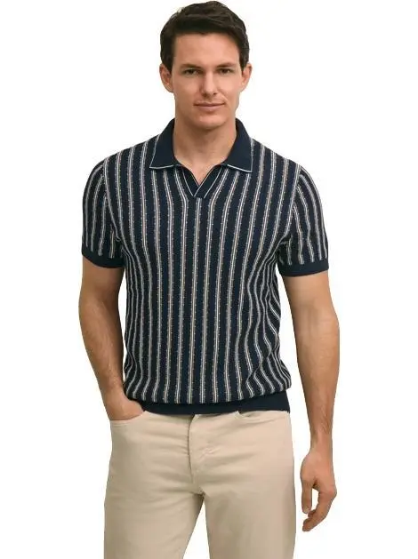Brooks Brothers Supima Cotton Short-sleeve Johnny Collar Sweater - Navy