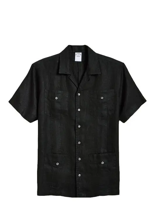 Brooks Brothers Irish Linen Short Sleeve Guayabera Shirt - Black