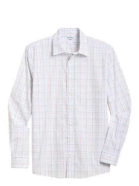 Brooks Brothers Performance Series Stretch Spread Collar, Tattersall Sport Shirt - Multicolor