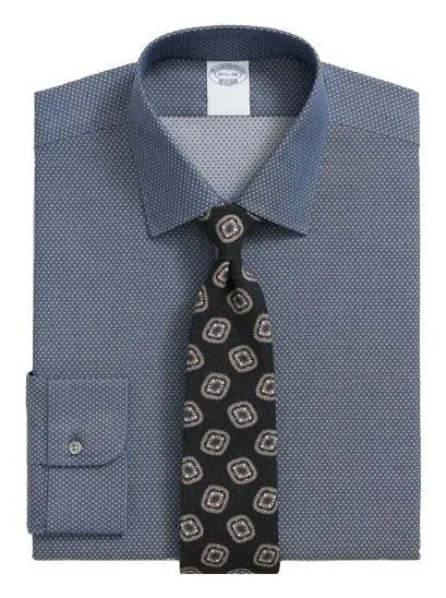 Brooks Brothers Stretch Supima Cotton Non-iron Dobby Ainsley Collar Dress Shirt - Navy