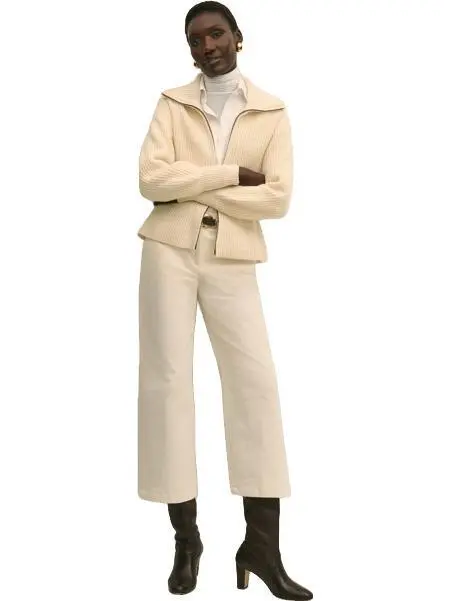 Brooks Brothers Cotton Corduroy Wide Leg Cropped Pants - Marshmallow