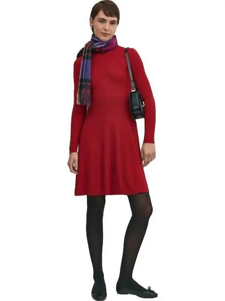Brooks Brothers Merino Wool Turtleneck Ribbed Sweater Dress - Red