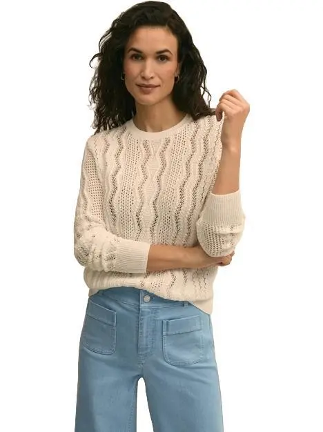 Brooks Brothers Cotton Cable-knit Cropped Sweater - White