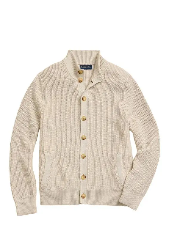 Brooks Brothers Supima Cotton Ribbed Mock Neck Cardigan - Ivory