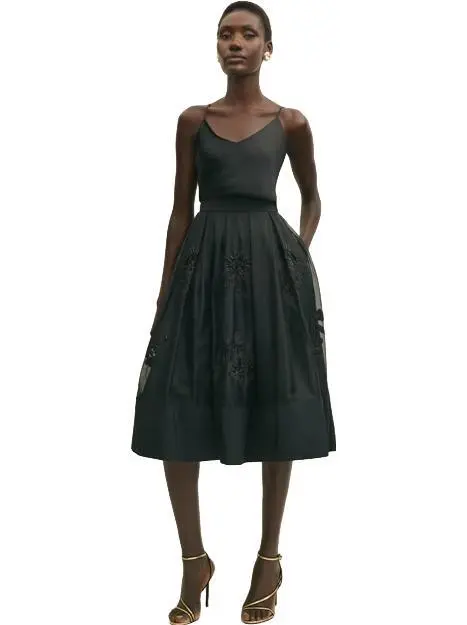 Brooks Brothers Embroidered Organza Overlay Taffeta Skirt - Black