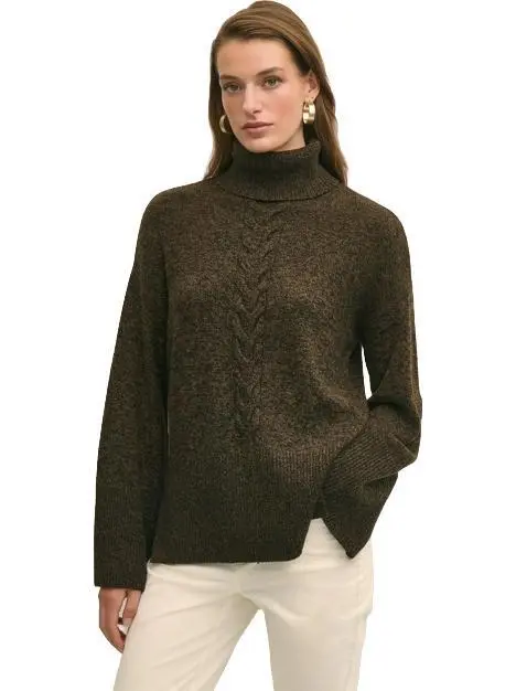 Brooks Brothers Merino Wool Blend Marled Cable-knit Turtleneck Sweater - Brown