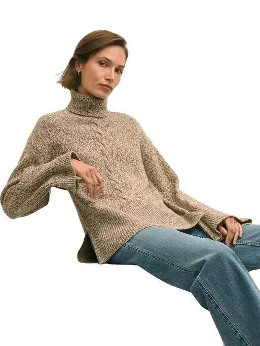 Brooks Brothers Merino Wool Blend Marled Cable-knit Turtleneck Sweater - Ivory